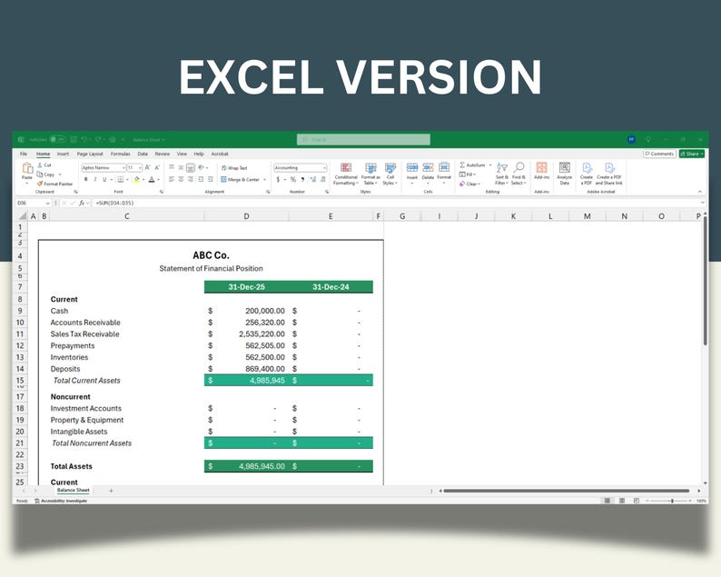 Balance Sheet Template | Simple Balance Sheet | Excel | Google Sheets ...