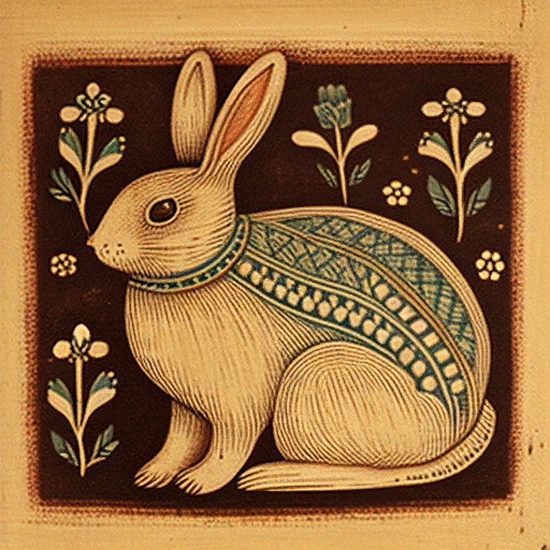 Vintage Folk Art Bunny Digital Download - Etsy