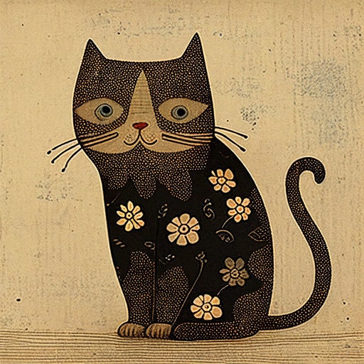 Vintage Folk Art Cat Digital Download - Etsy