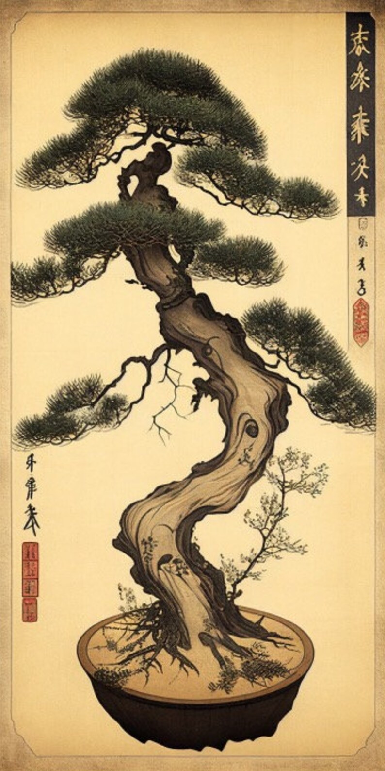 Vintage Wall Art Japanese Bonsai Tree Zen Garden Bonsai Tree Home Decor ...