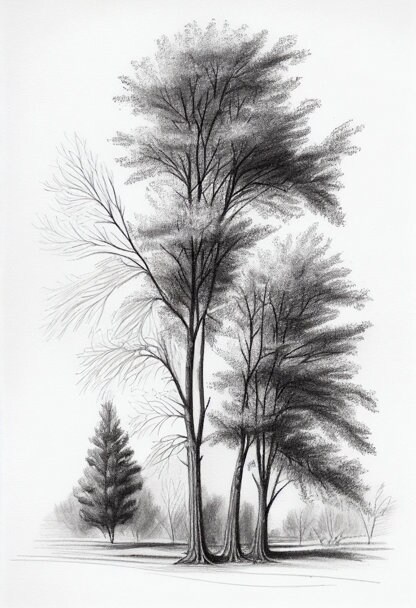 Spring Home Decor Tree Sketch Pencil Sketch Tree Art Instant Download ...