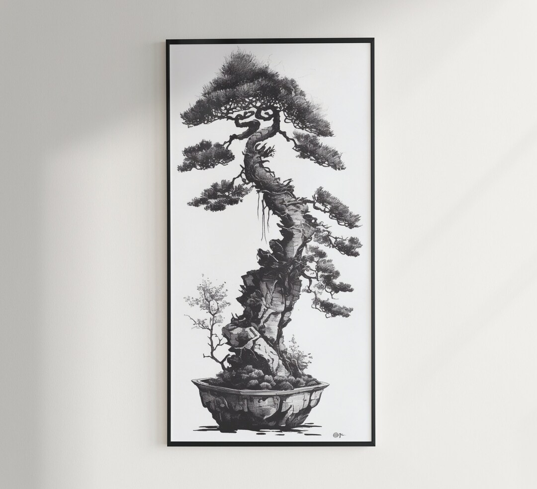 Vintage Wall Art Japanese Bonsai Tree Sketch Zen Garden Bonsai Tree ...