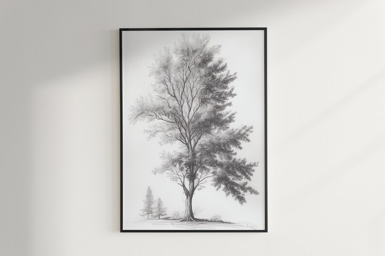 Spring Home Decor Tree Sketch Pencil Sketch Tree Art Instant Download ...