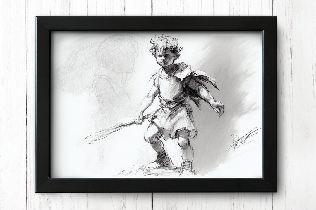Young Warrior Ready for Battle - Pencil Sketch - Etsy