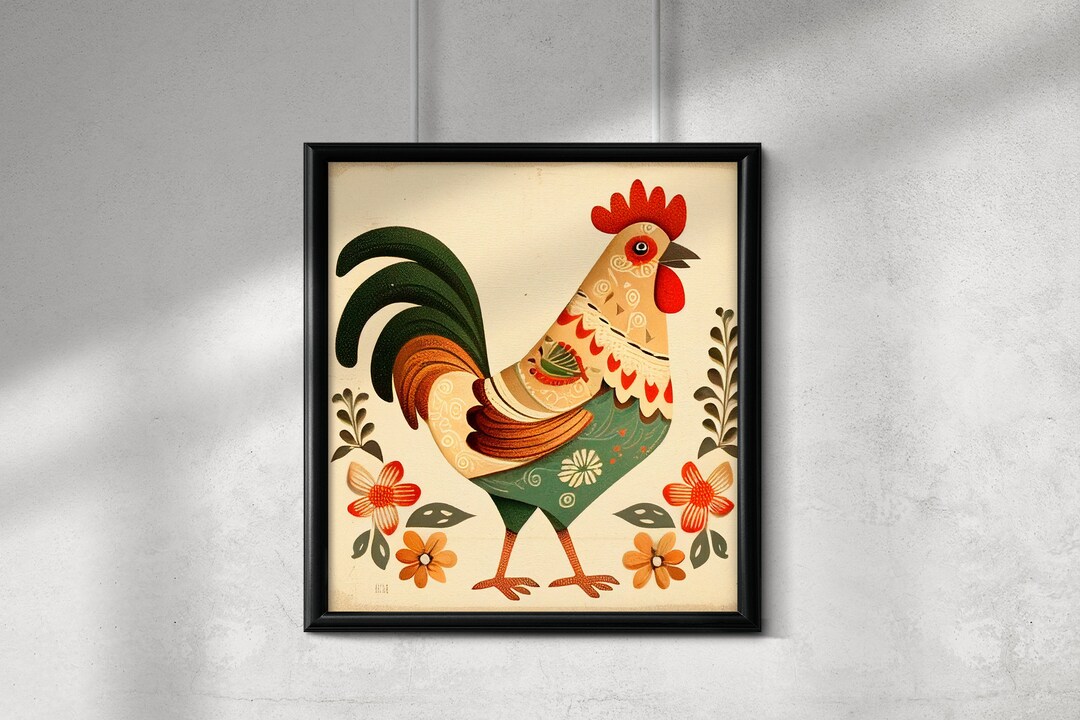 Vintage Folk Art Chicken, Rooster Digital Download - Etsy
