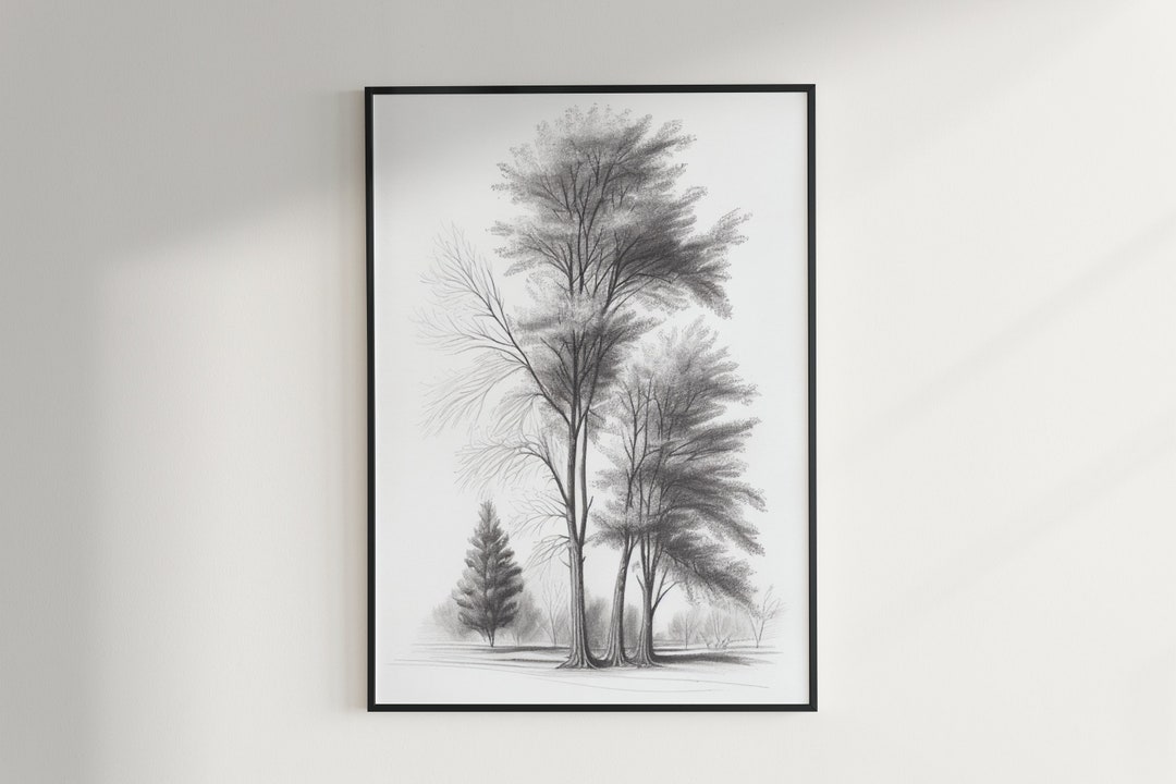 Spring Home Decor Tree Sketch Pencil Sketch Tree Art Instant Download ...
