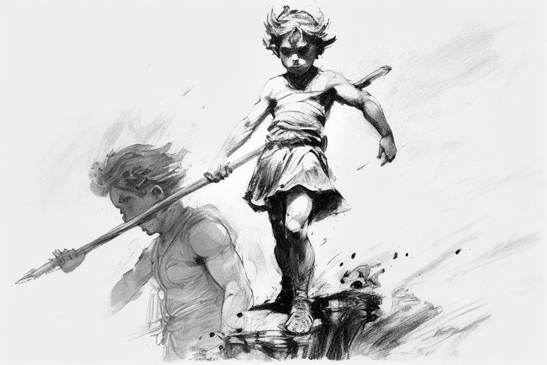 Young Warrior Ready for Battle - Pencil Sketch - Etsy