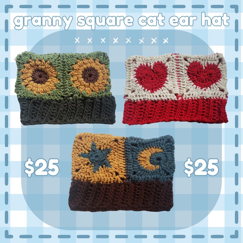 Crochet Granny Square Cat Ear Hats - Etsy