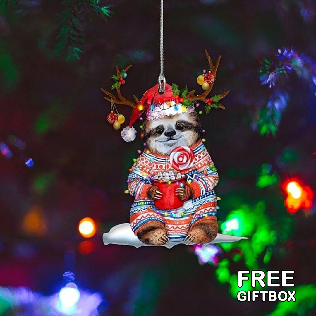 Sloth Reindeer Drink Xmas Ornament Gift for Christmas Holiday Home ...