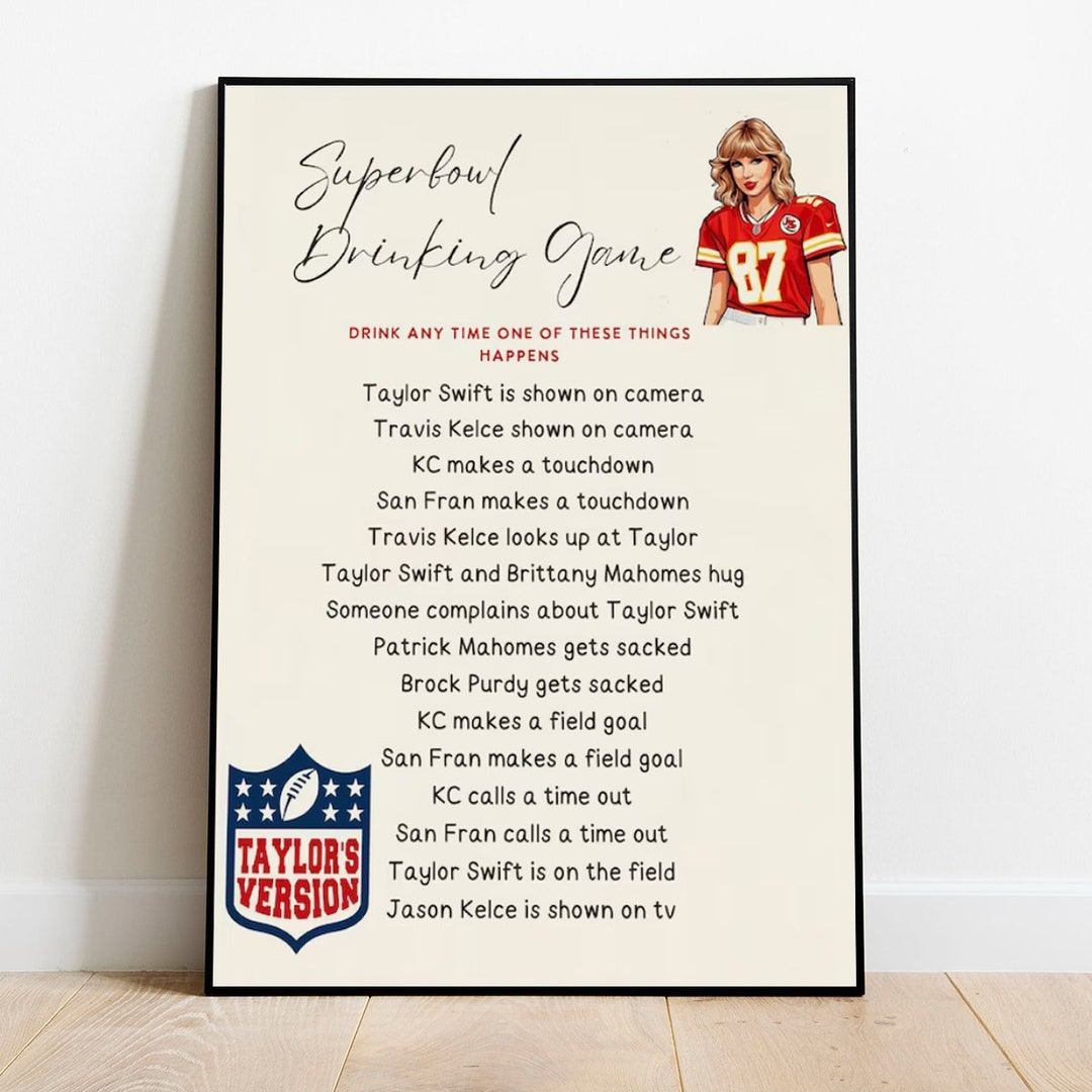 Taylor Swift Superbowl Drinking Game Poster Canvas, Swiftie Bowl Super ...