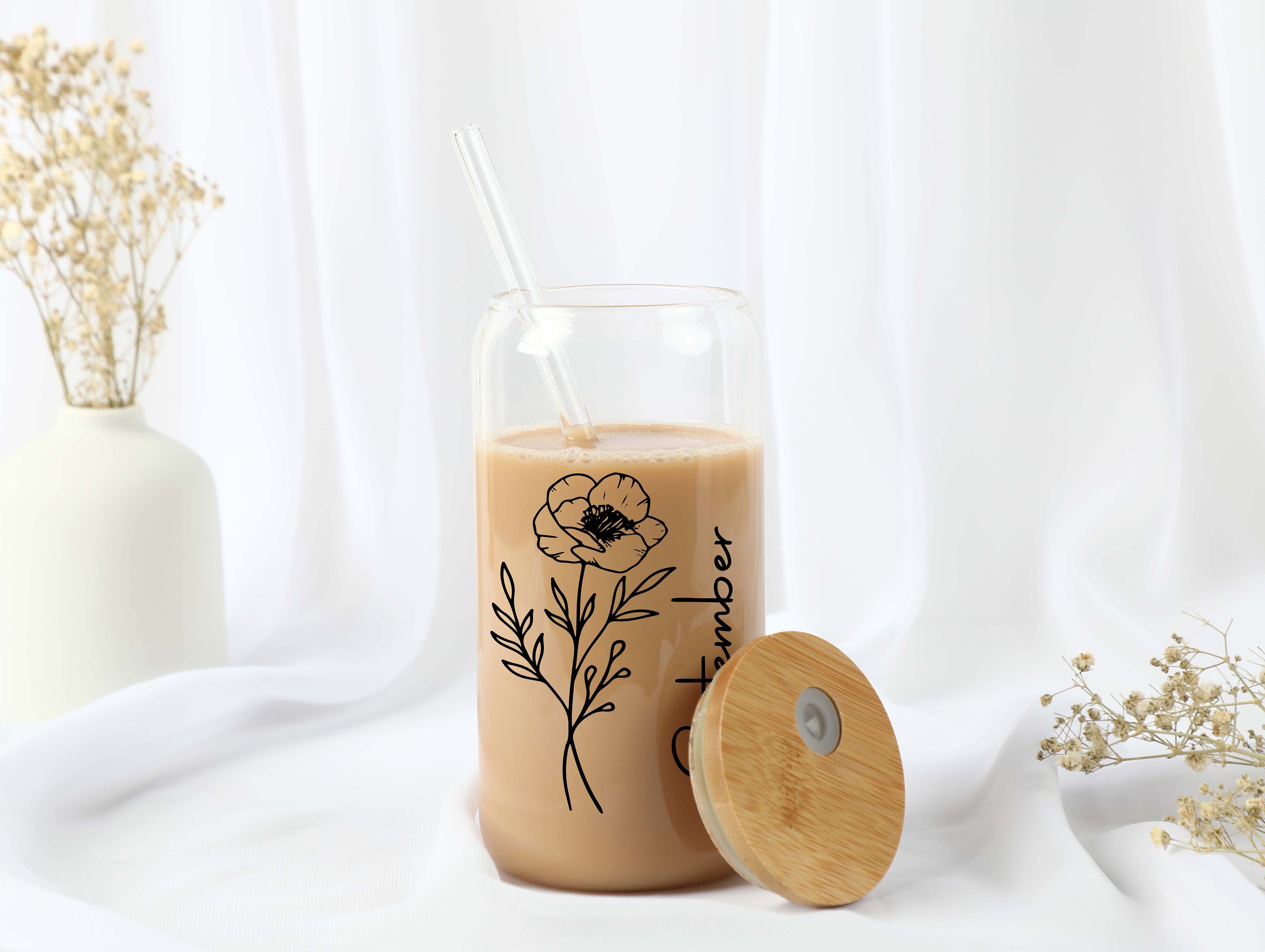 Personalized Birth Flower Iced Coffee Cup Custom Can Glass - Etsy