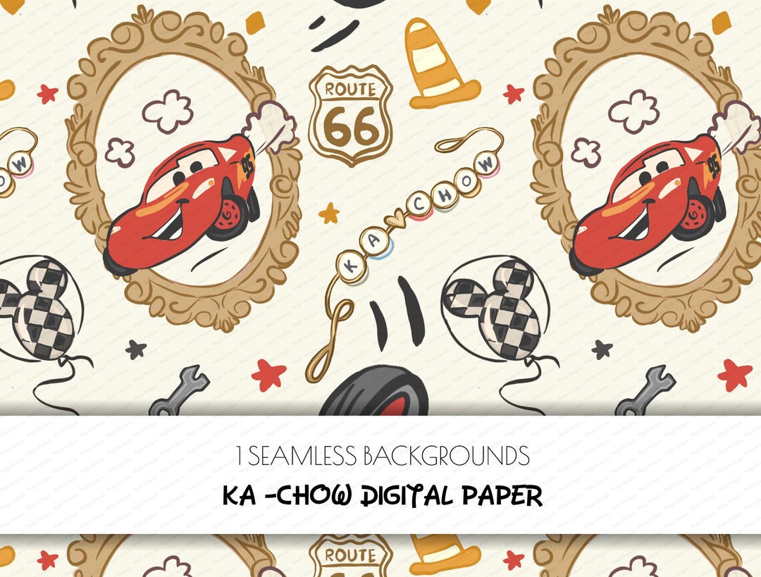 Magic Kingdom,ka-chow,retro Coquette Bow Disney Cars Digital Paper ...