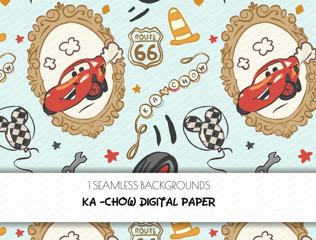 Magic Kingdom,ka-chow,retro Coquette Bow Disney Cars Digital Paper ...