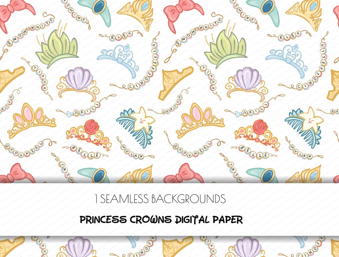 Princess Crowns Digital Paper: Magic Kingdom Seamless Pattern (12x12 ...