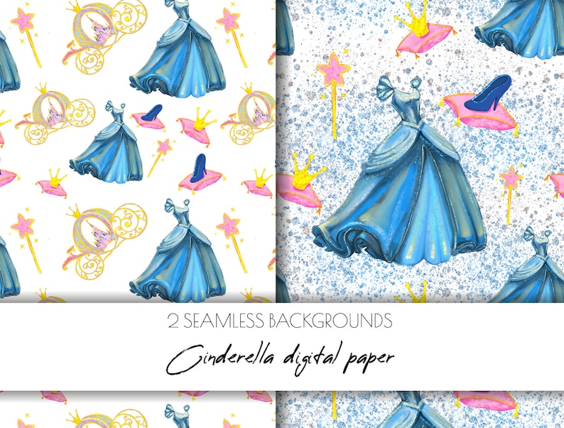 Cinderella Digital Paper,scrapbook Paper,cinderella Carriage,glass ...