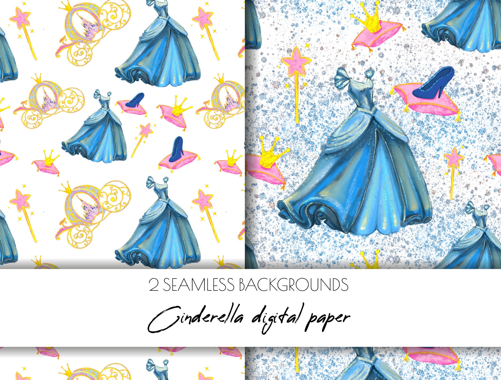 Cinderella Digital Paper,scrapbook Paper,cinderella Carriage,glass ...