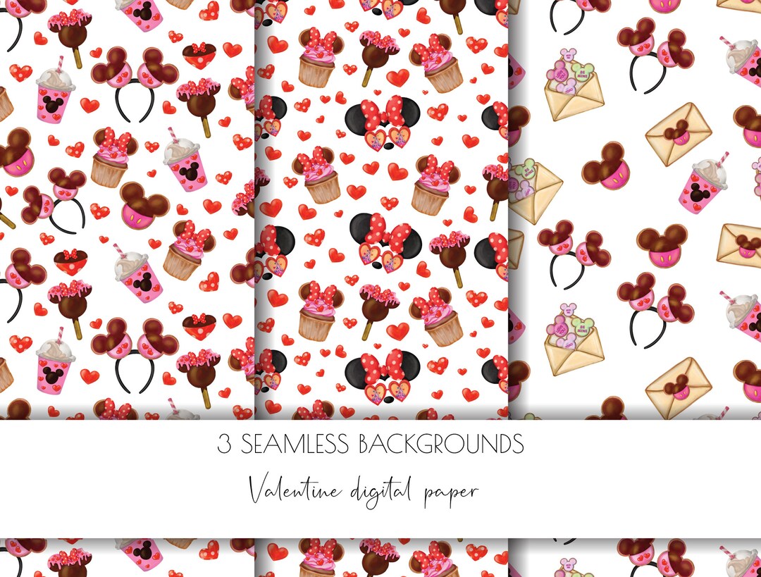 Valentine Digital Paper, Mouse Ears, Valentine,digital Paper, Minnie ...
