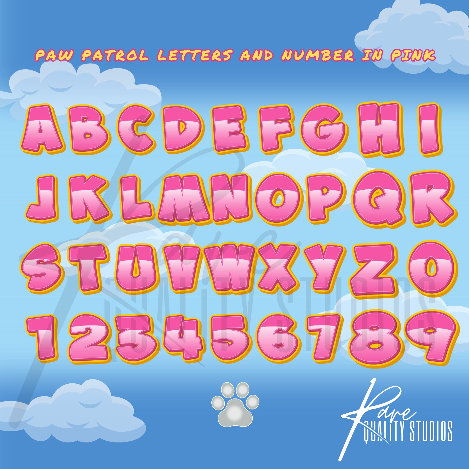Paw Font Letters and Numbers Patrol Font Letters and Numbers in Pink - Etsy
