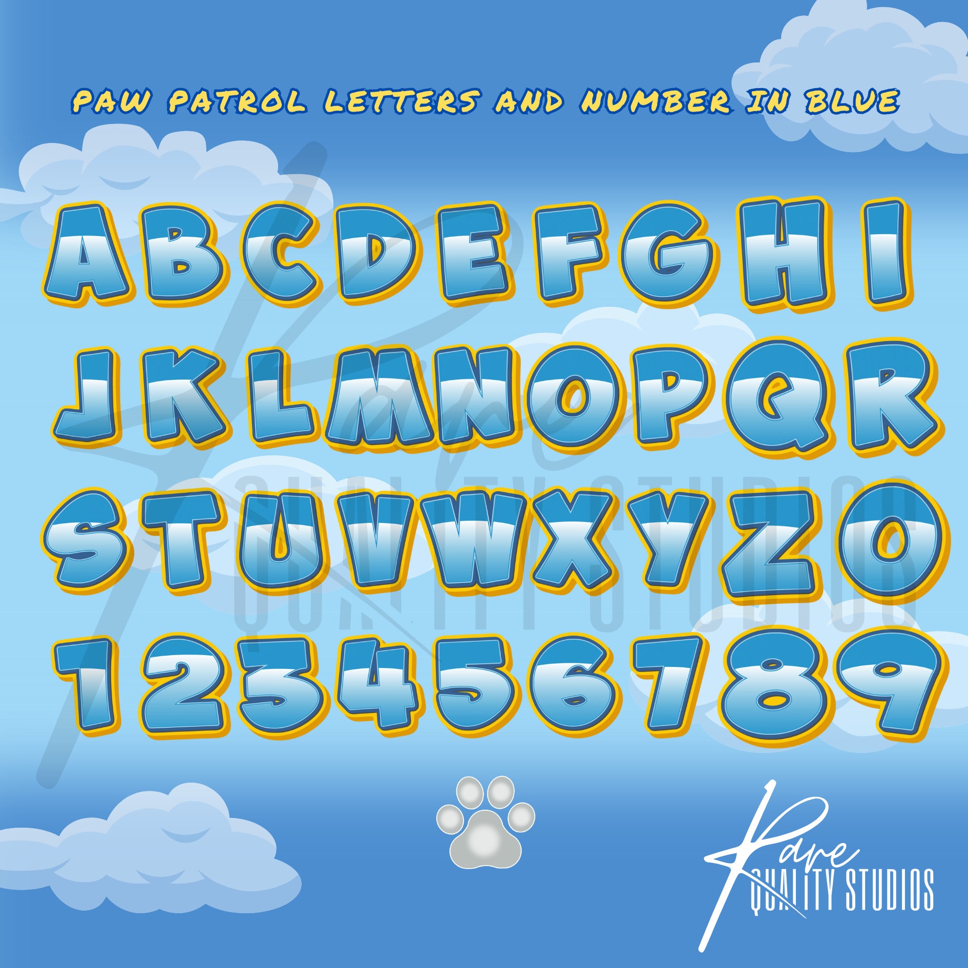 Paw Font Letters and Numbers Patrol Font Letters and Numbers in Blue - Etsy