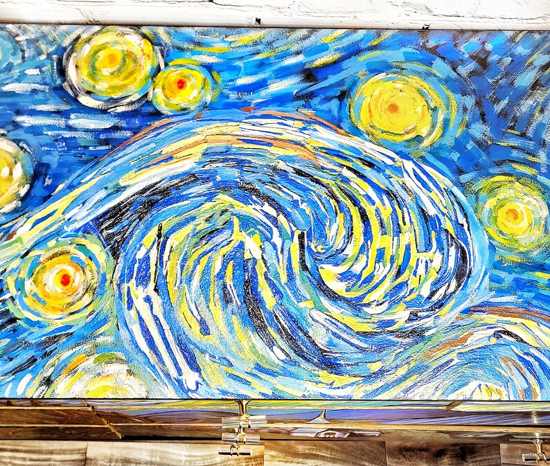 Vincent Van Gogh Starry Night Inspired MCM Kroehler Handpainted Dresser ...