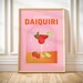Strawberry Daiquiri Print Printable Cocktail Recipe Art Girly Bar Gift ...