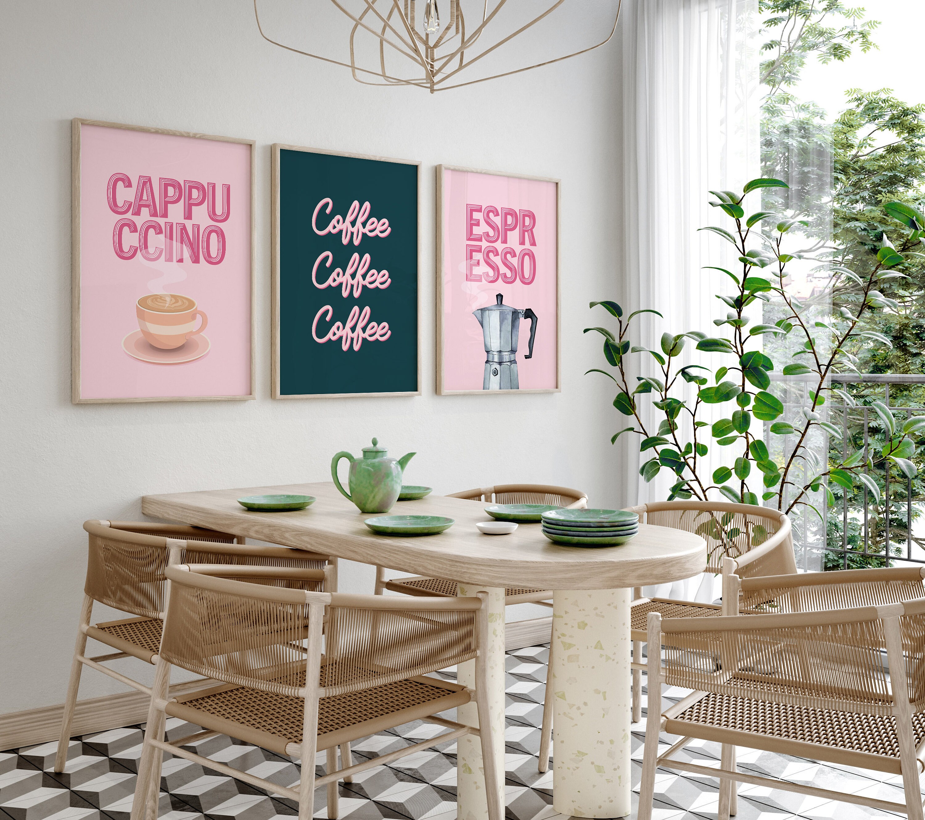 Retro Pink Coffee Print Printable Coffee Bar Gallery Set of 3 - Etsy