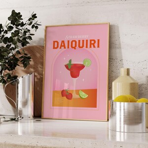 Strawberry Daiquiri Print Printable Cocktail Recipe Art Girly Bar Gift ...