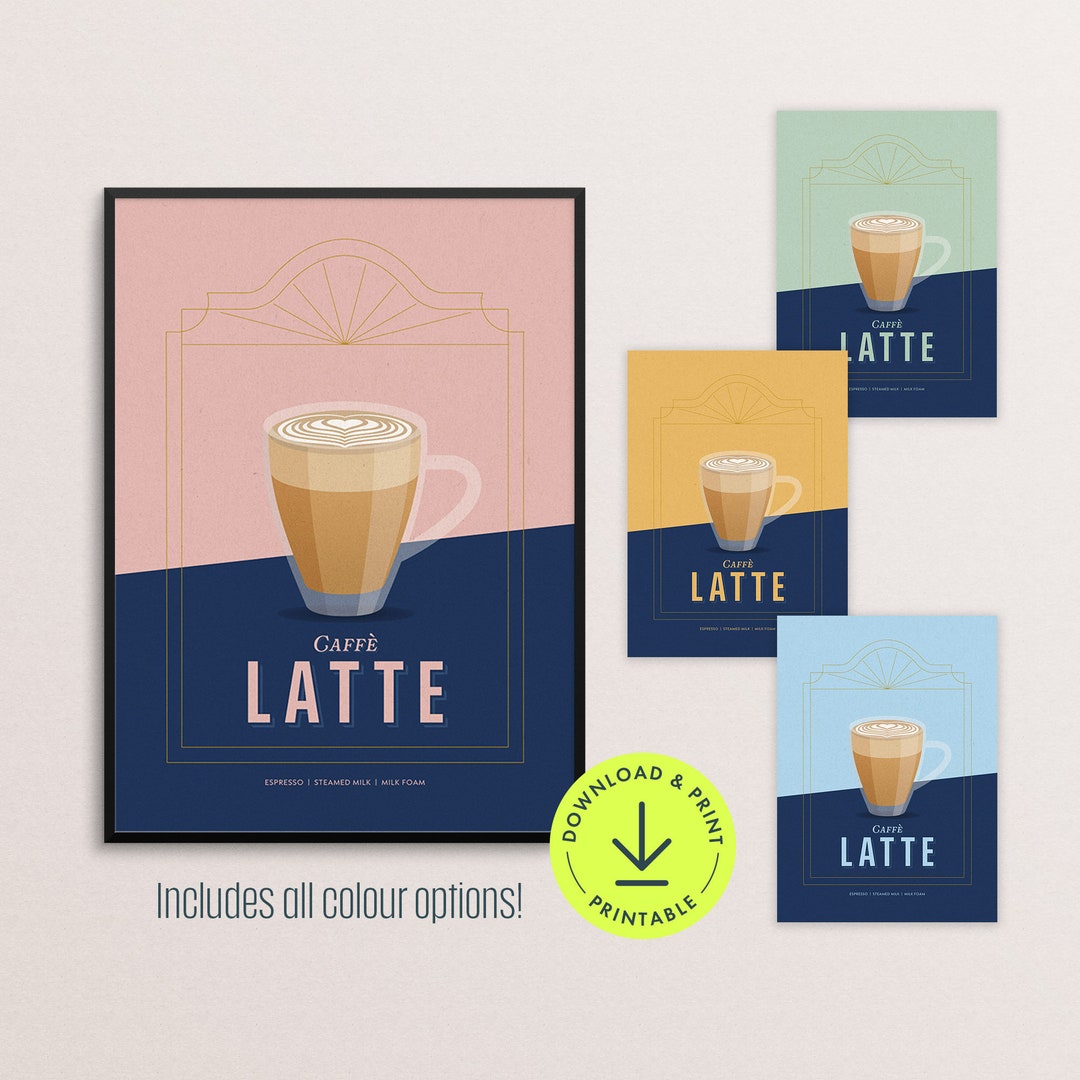 Retro Coffee Latte Print Coffee Bar Decor Printable Coffee Wall Art ...