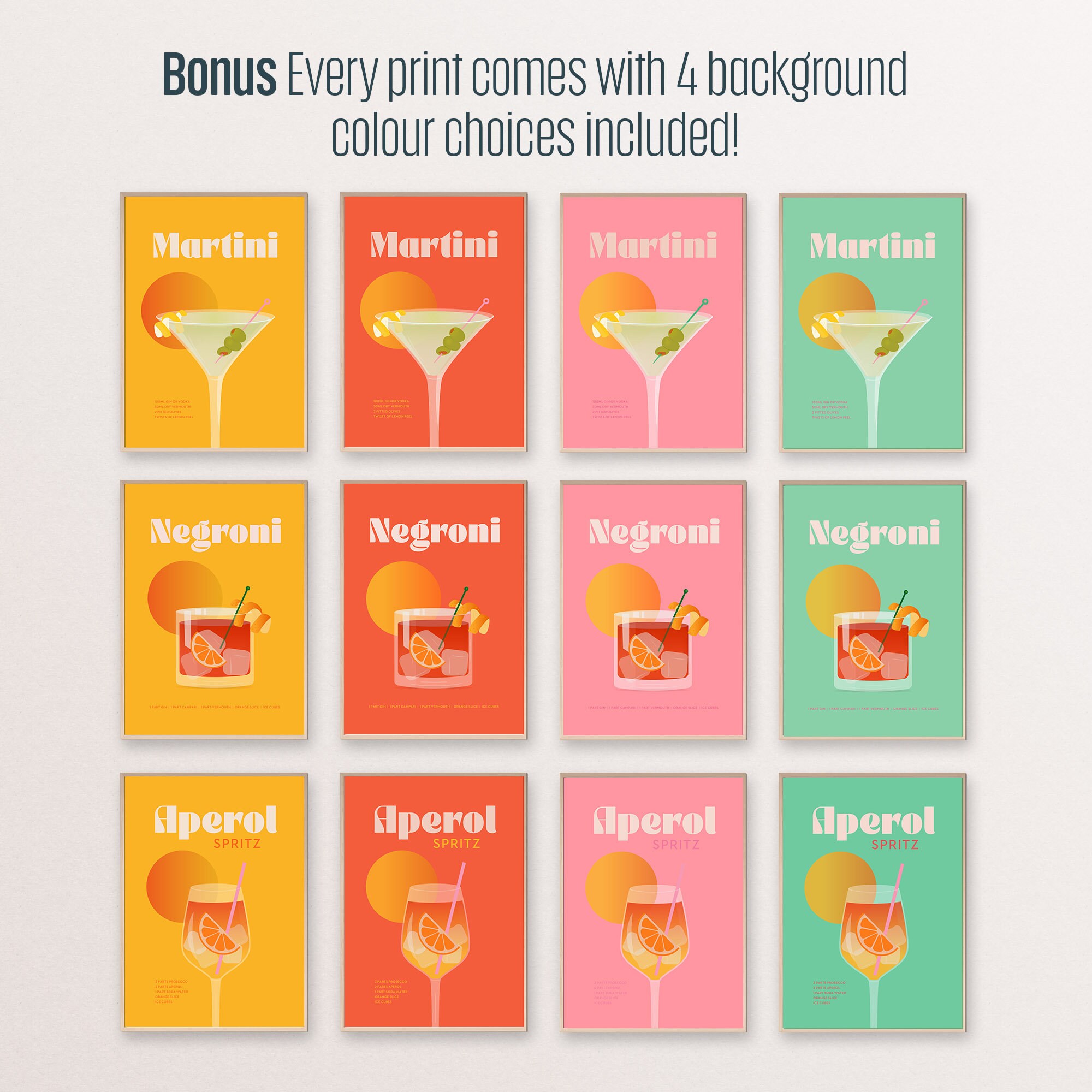 Colourful Cocktail Print Set of 12 Cocktail Posters Cocktail - Etsy