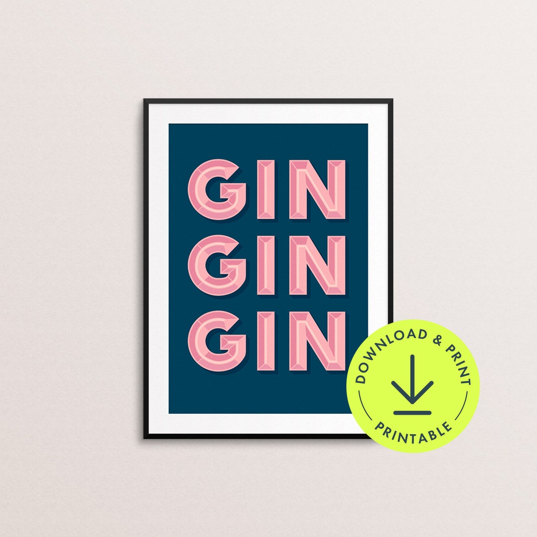 Pink Gin Wall Art Bar Cart Printable Gin Poster Retro Cocktail - Etsy