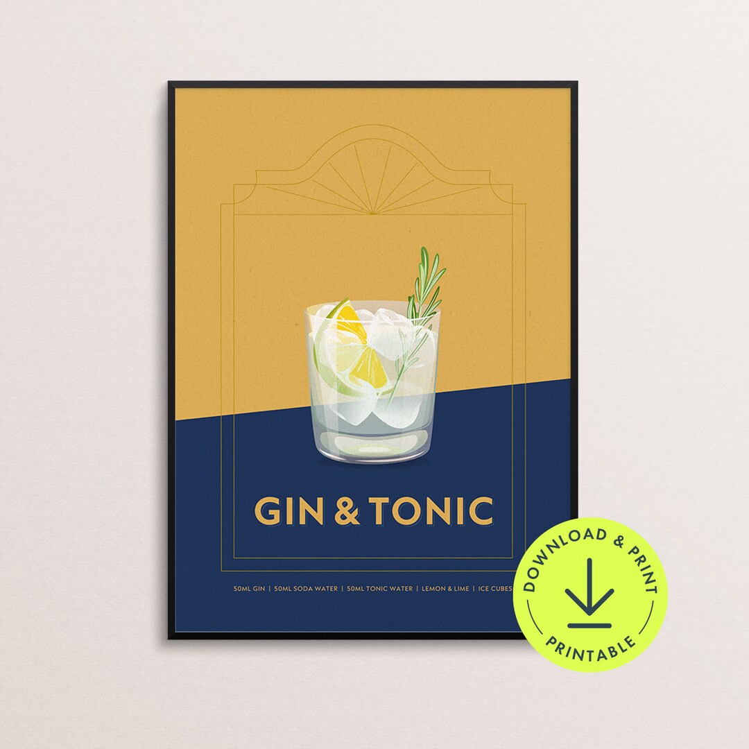 Gin and Tonic Cocktail Print Trendy Cocktail Gift for Friend Printable ...