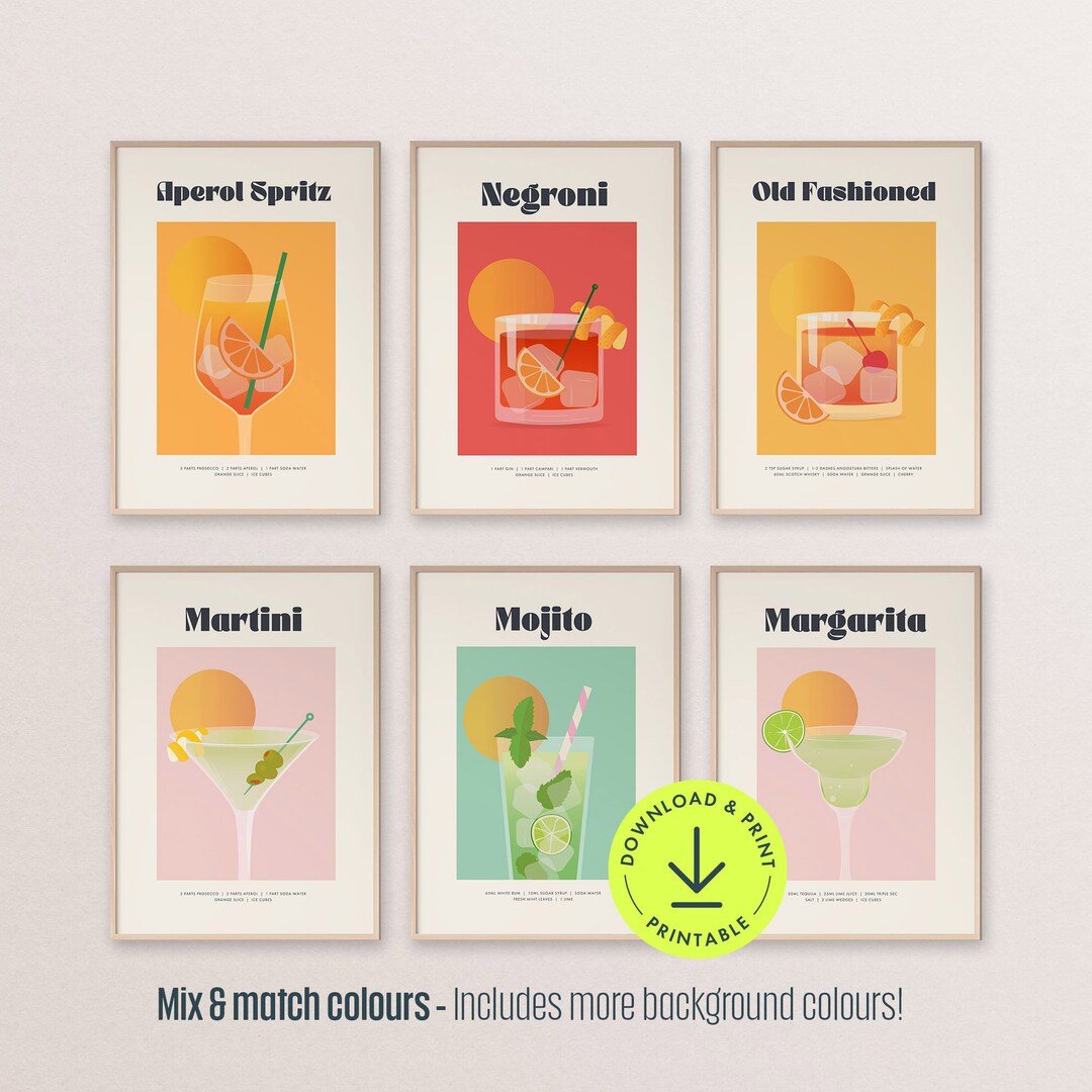 Trendy Cocktail Print Set Printable Kitchen Gallery Set of 6 Modern ...