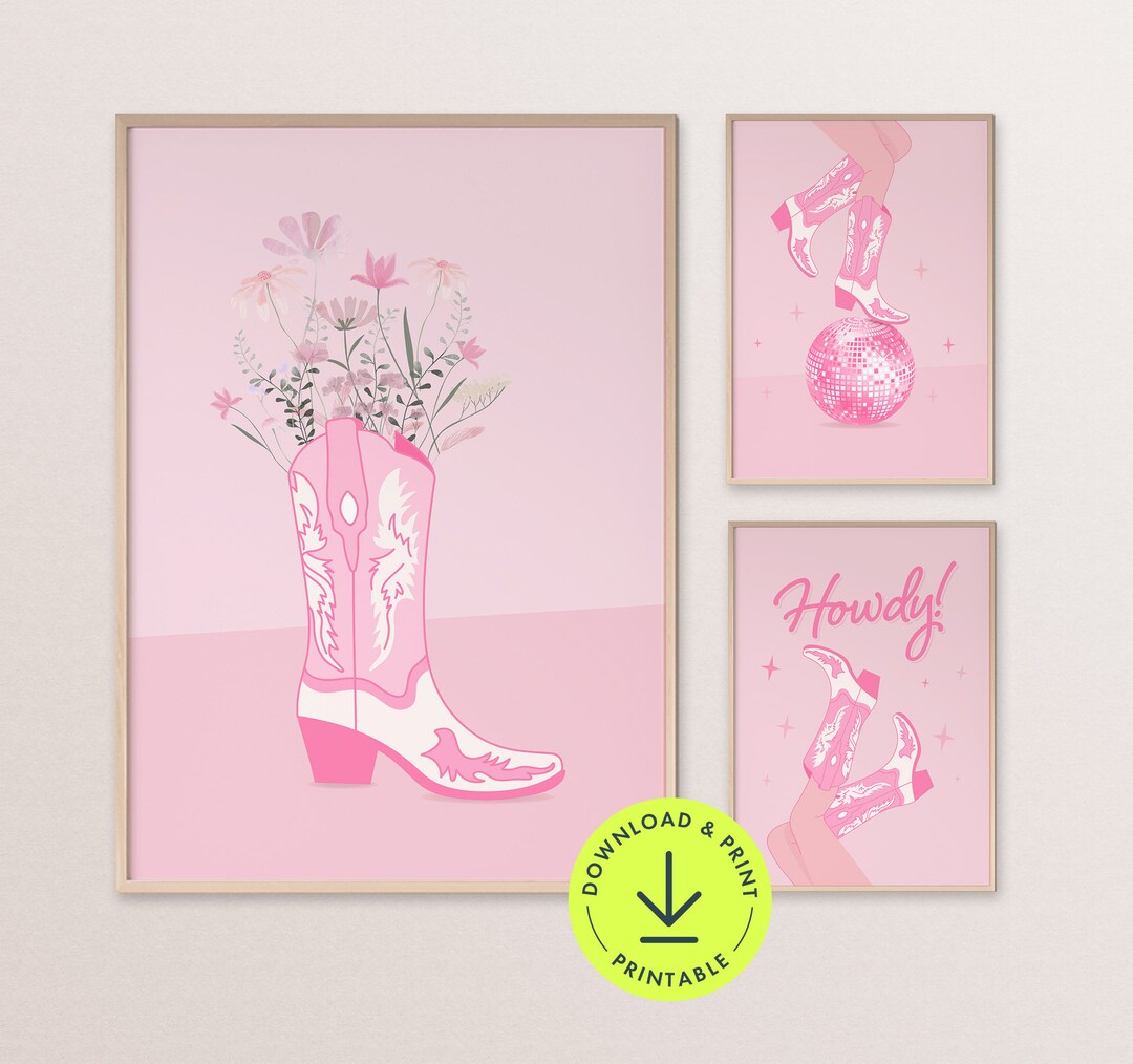 Pink Cowgirl Boot Print Set: Western Room Decor (digital Download) - Etsy