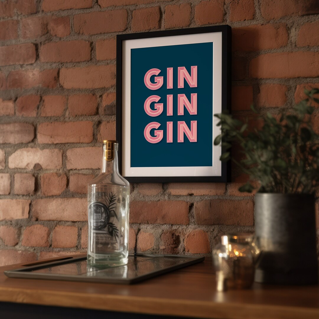 Pink Gin Wall Art Bar Cart Printable Gin Poster Retro Cocktail Print ...