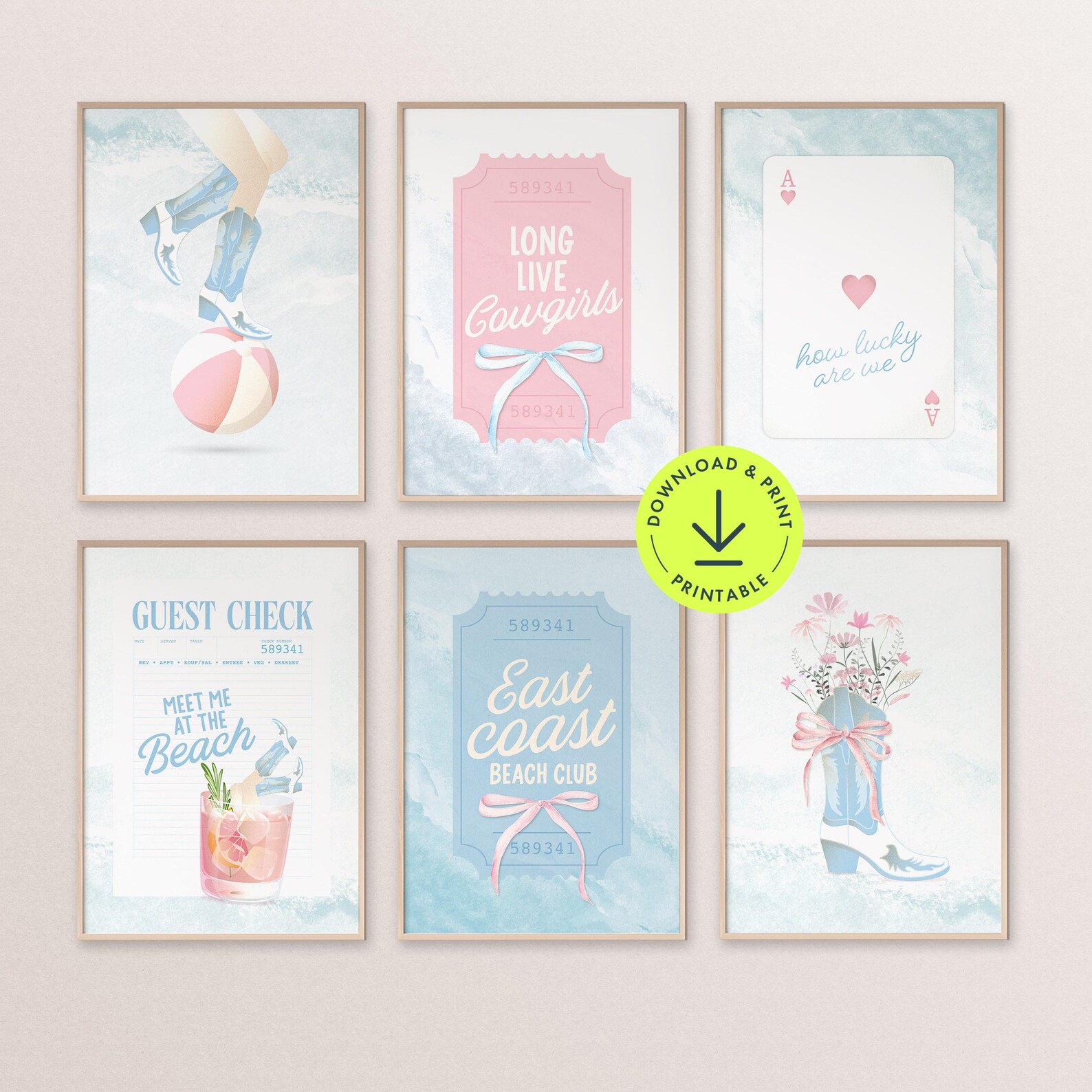 Coastal Cowgirl Print Set: Beachy Western Art, Trendy Dorm Decor ...