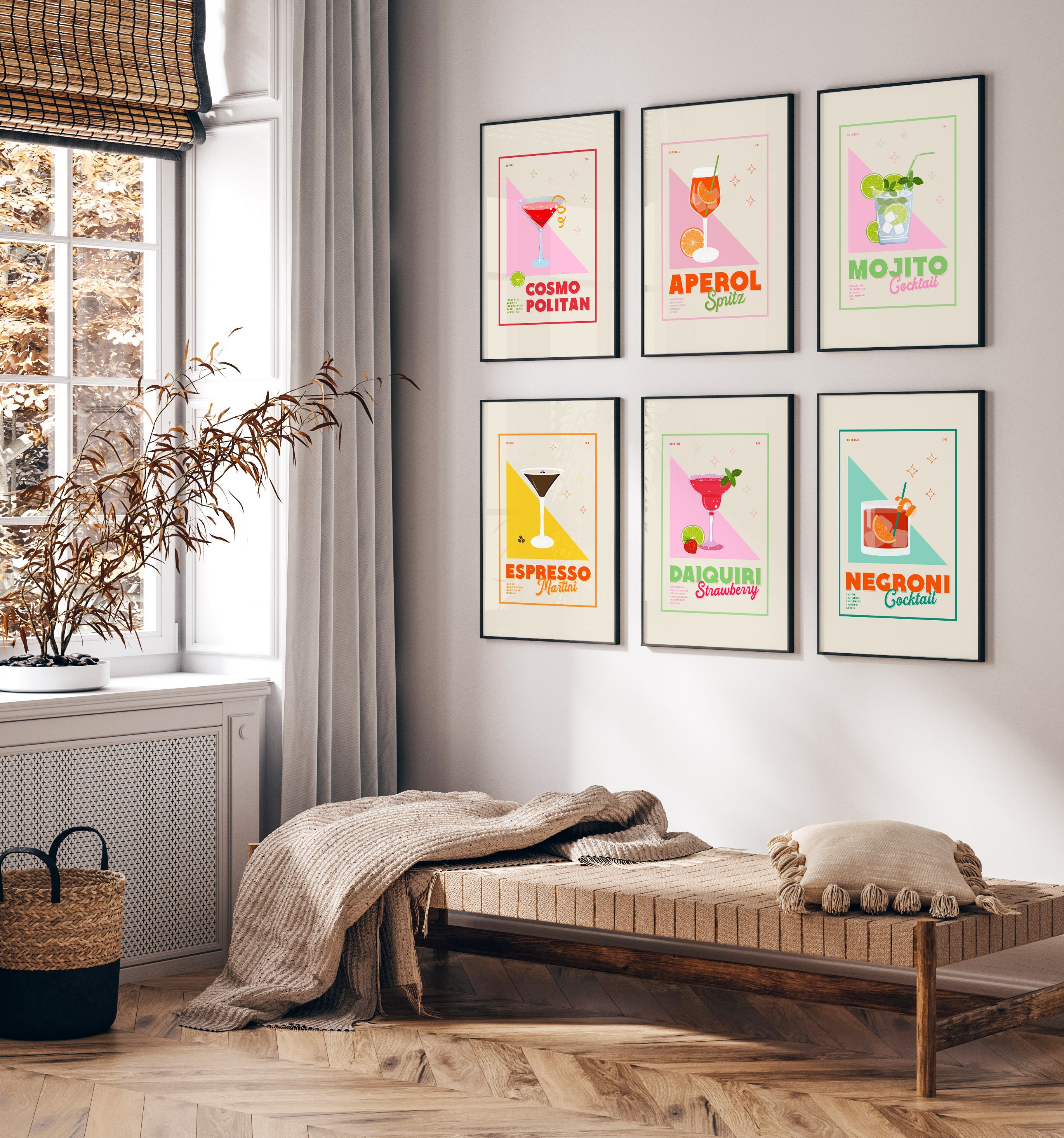 Retro Cocktail Drink Posters Printable Bar Cart Gallery Wall Set of 6 ...