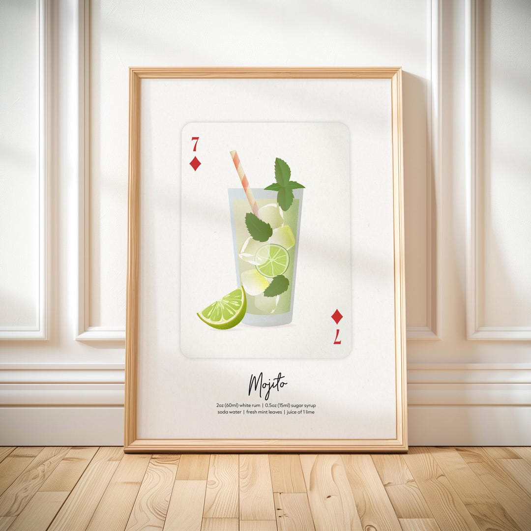 Mojito Poster Playing Card Print Printable Cocktail Recipe Drinks Gift ...