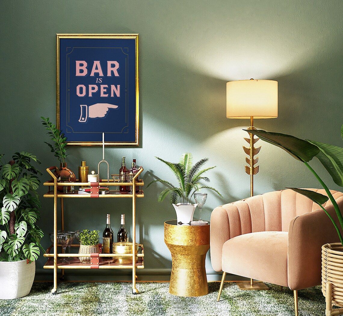 Trendy Retro Bar Sign Printable Bar is Open Wall Art Pub Print - Etsy