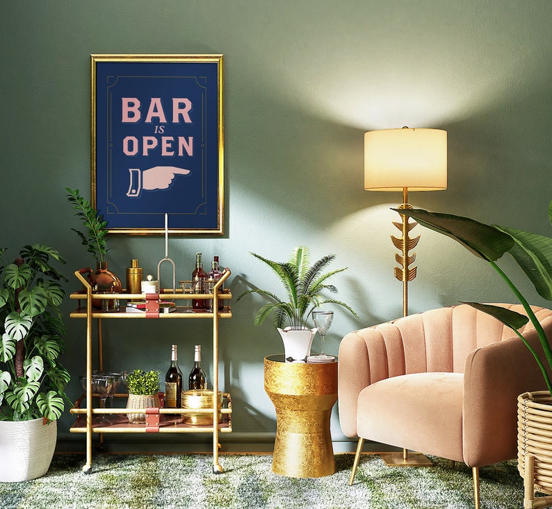 Trendy Retro Bar Sign Printable Bar is Open Wall Art Pub Print - Etsy