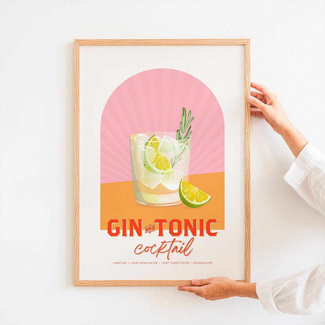 Gin & Tonic Cocktail Art Print Printable Summer Wall Art Trendy Home ...