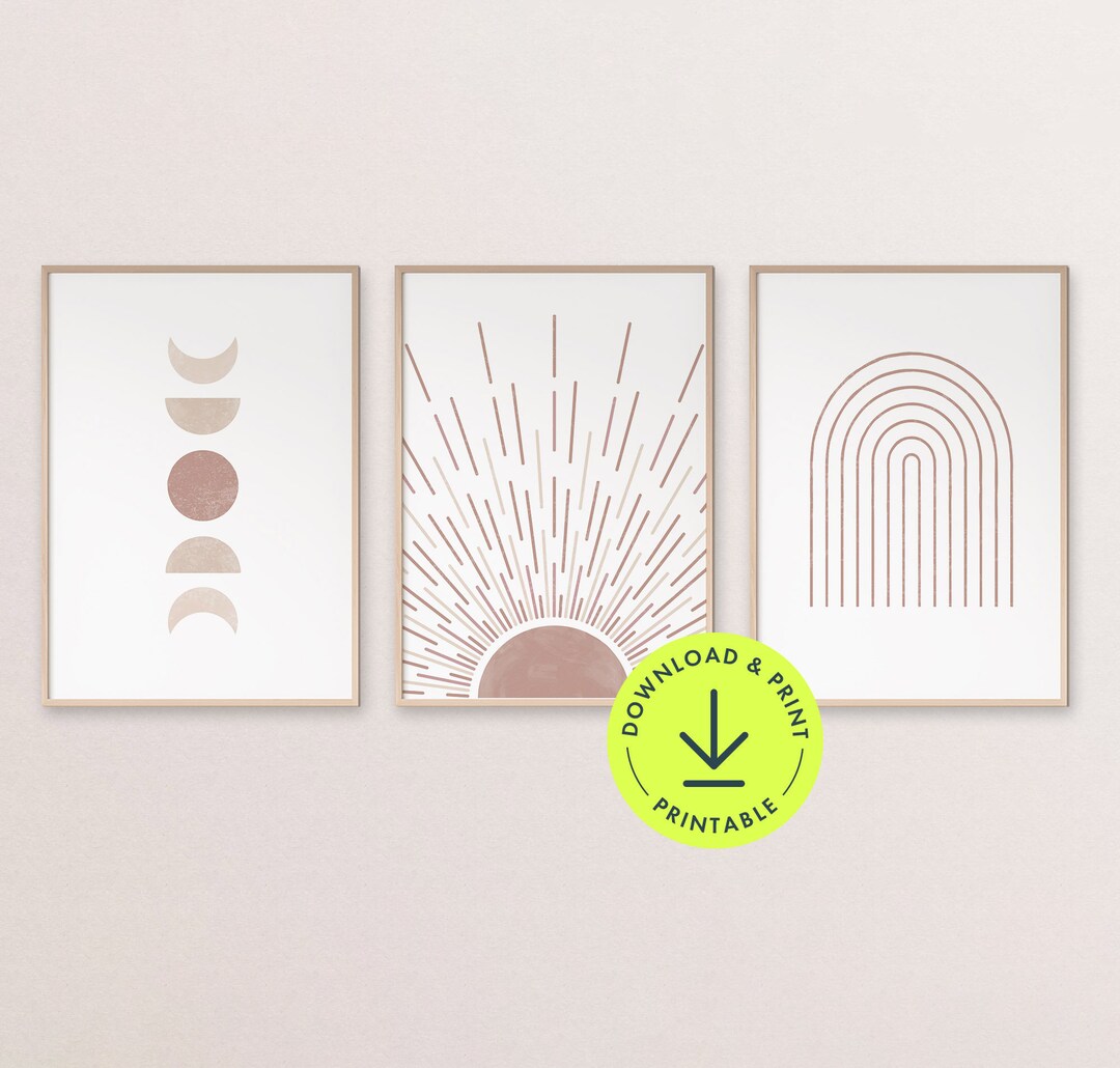 Trendy Boho Neutral Wall Art Printable Boho Abstract Beige Prints Mid ...