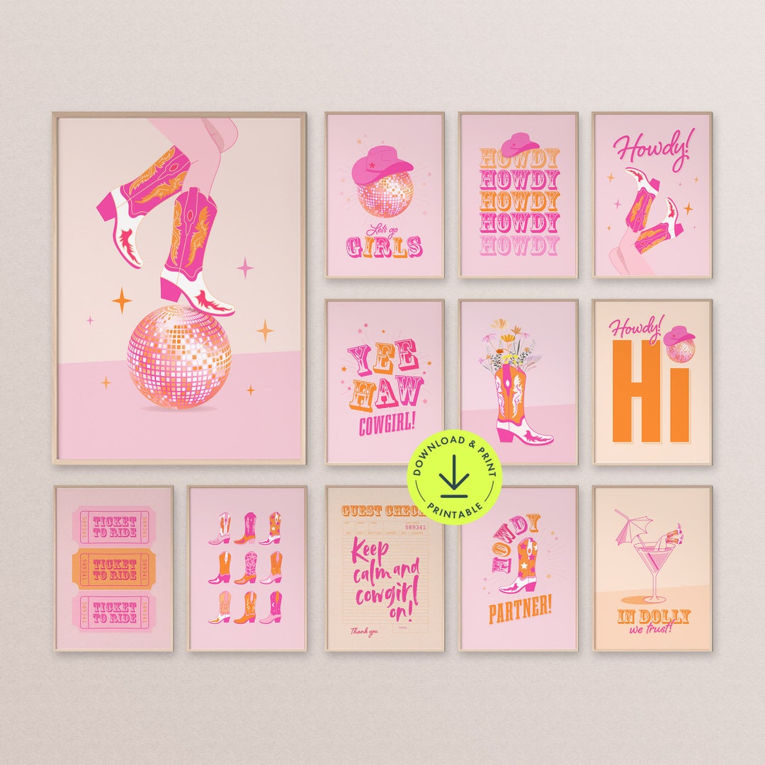 Pink Orange Coastal Cowgirl Aesthetic Print Set 12 Western Decor Preppy ...