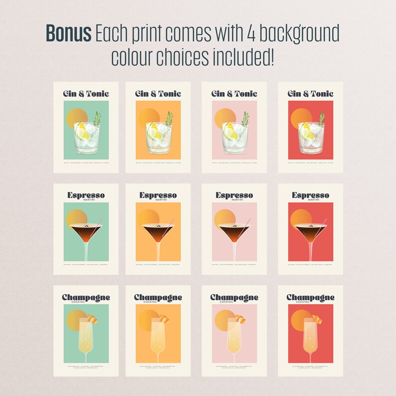 Classic Cocktail Poster Cocktail Printable Bar Cart Decor Cocktail ...