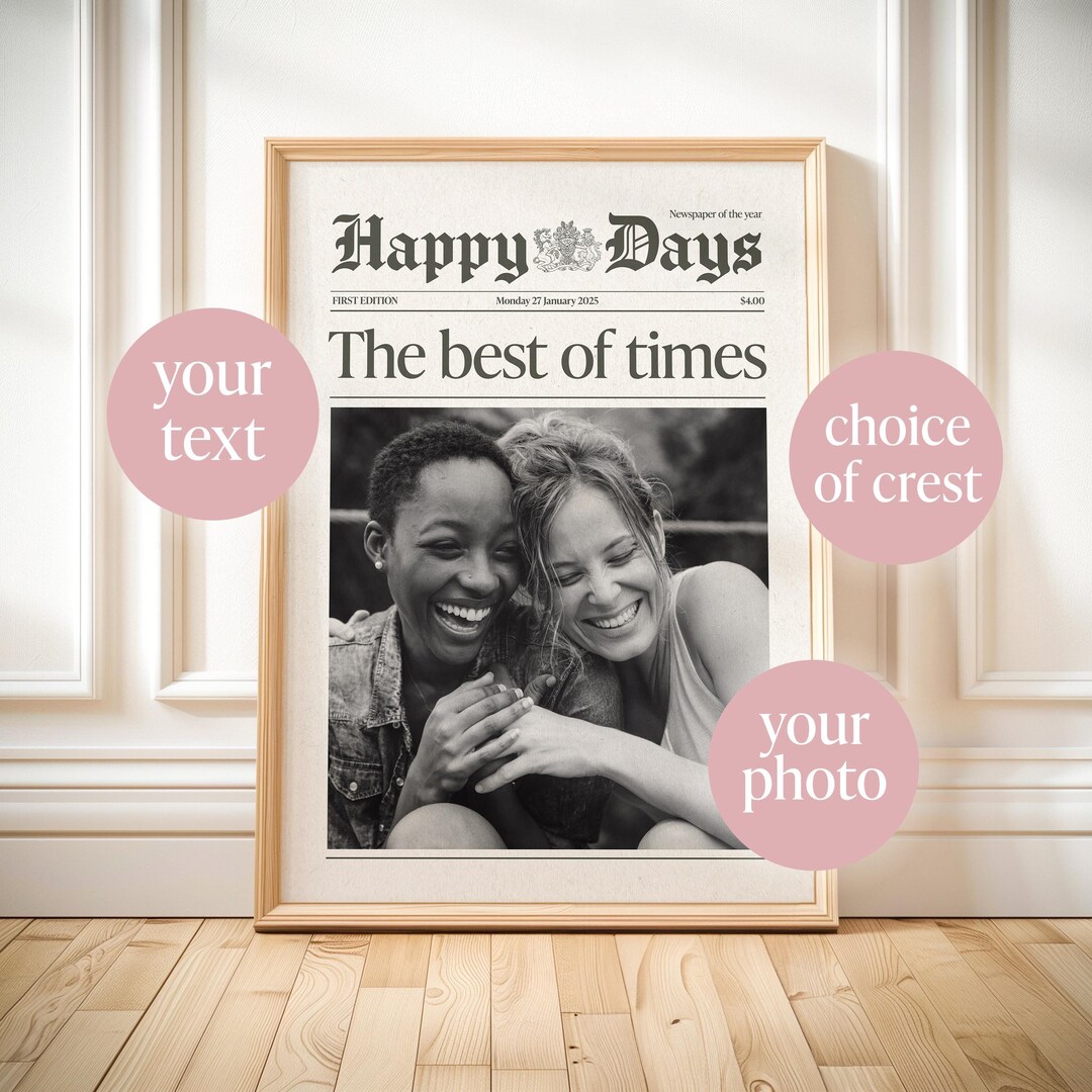 Custom Newspaper Print Personalised Newsprint Poster Best Friend Gift ...