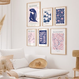 Navy Blue Pink Gallery Wall Set of 6 Print Modern Abstract Art ...