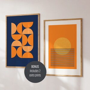 Orange Navy Print Gallery Wall Set of 6 Modern Abstract Art Printable ...