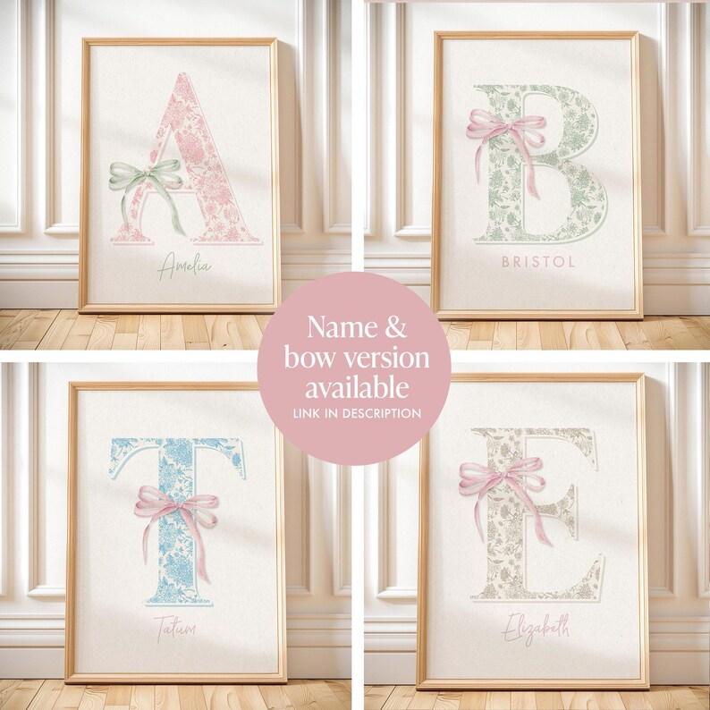 Custom Pink Floral Initial Print: Chinoiserie Letter Nursery Decor ...