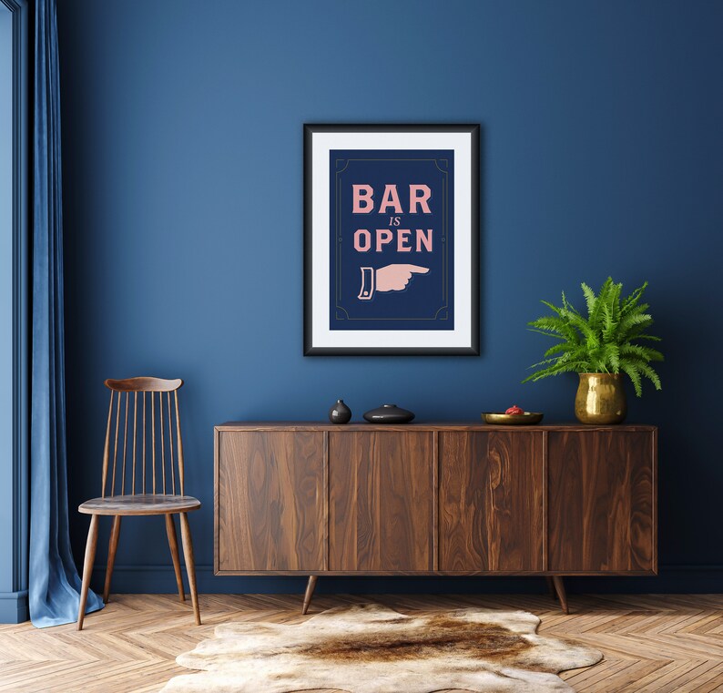 Trendy Retro Bar Sign Printable Bar is Open Wall Art Pub Print - Etsy