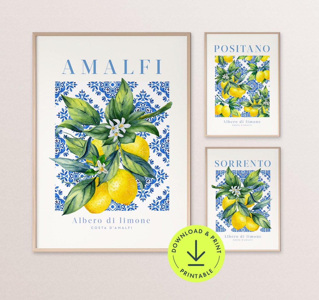Lemon Tree Wall Art Amalfi Prints Trendy Kitchen Gallery Wall Blue ...