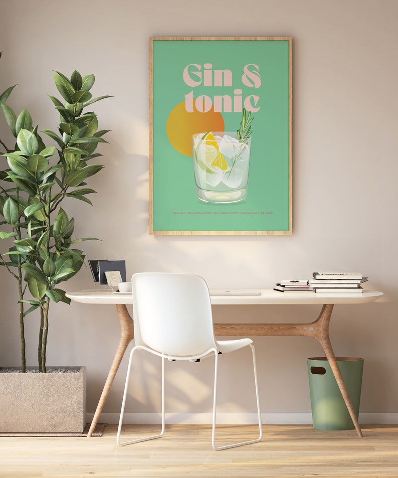 Gin & Tonic Cocktail Print Gin Wall Art Retro Cocktail Print Gin Printable Cocktail Poster ...